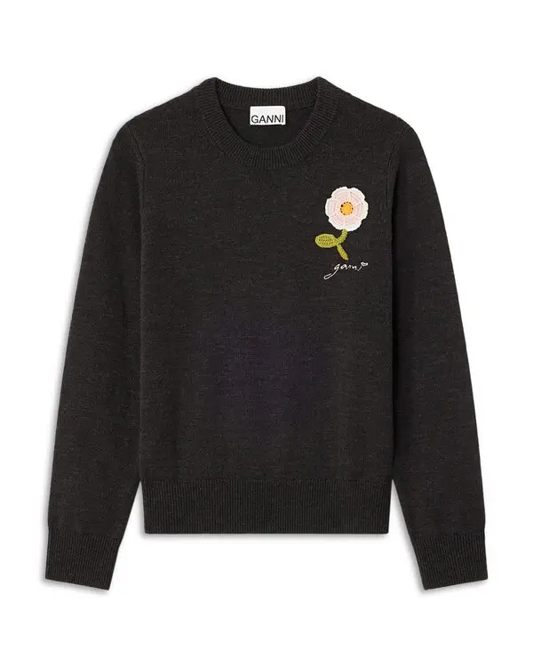 GANNI Crochet Applique Crewneck Sweater