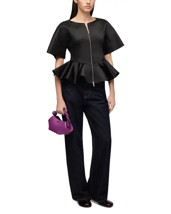 GANNI Duchesse Satin Peplum Top