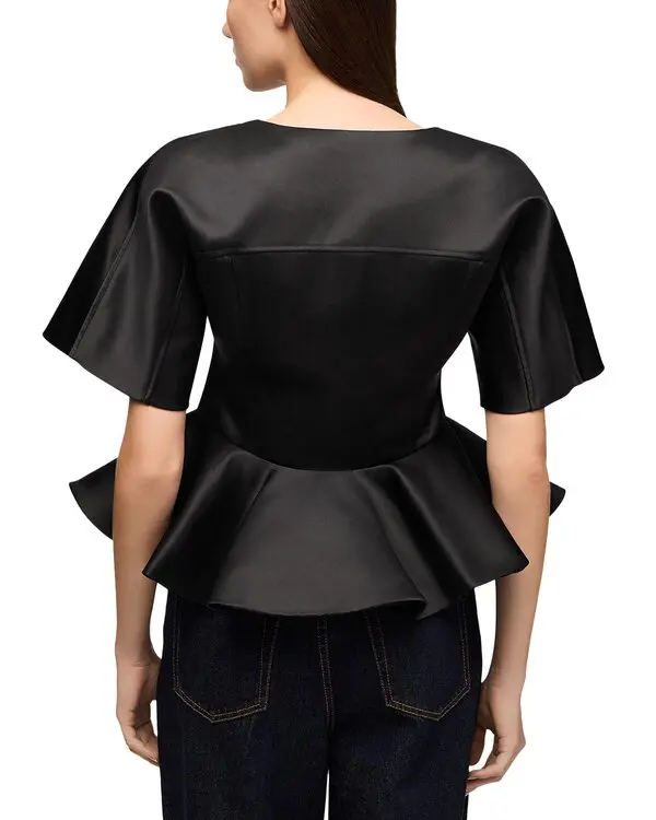 GANNI Duchesse Satin Peplum Top
