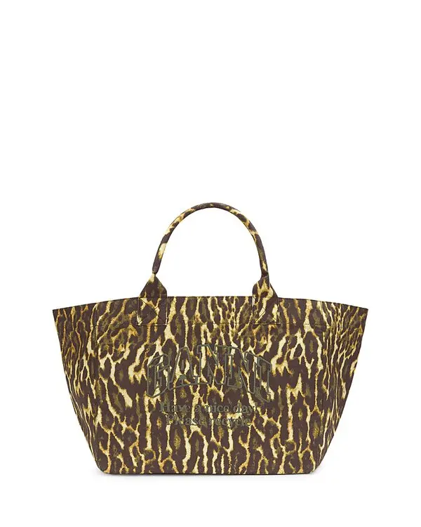 GANNI Easy Shopper Xxl Leopard Print Cotton Tote - Lemon Grass