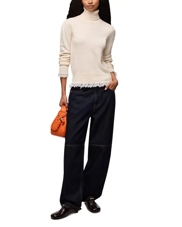 GANNI Lace Trim Merino Turtleneck Sweater