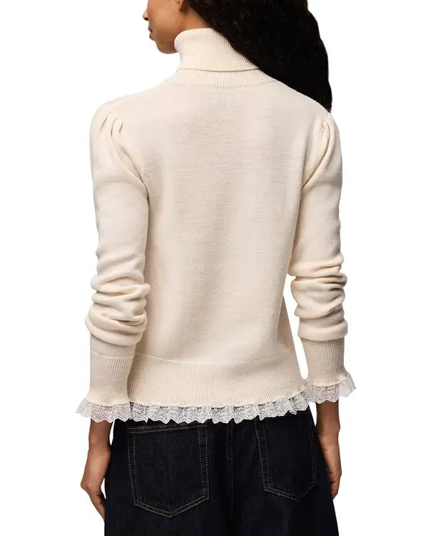 GANNI Lace Trim Merino Turtleneck Sweater