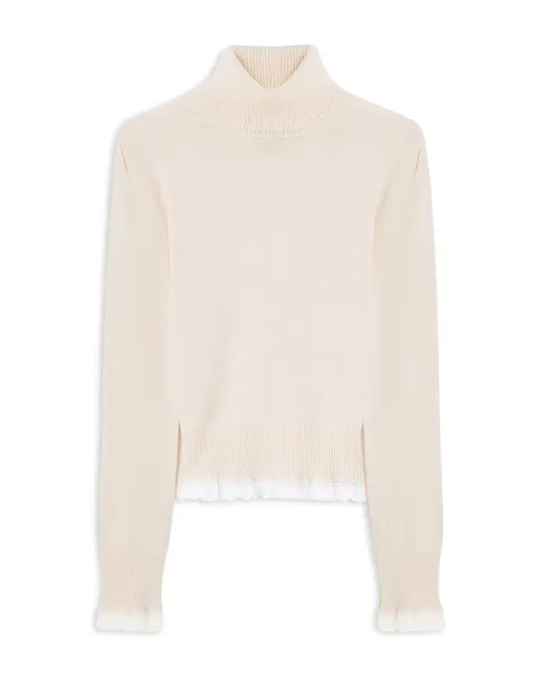 GANNI Lace Trim Merino Turtleneck Sweater