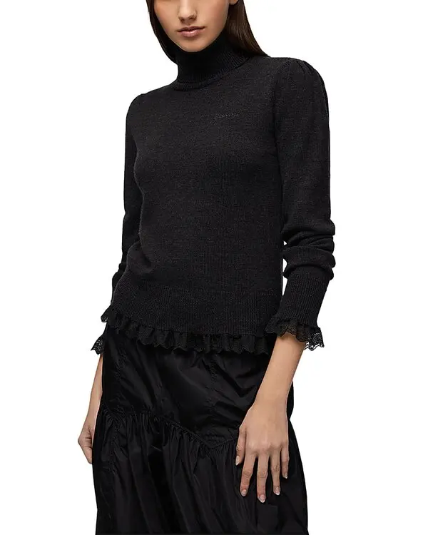 GANNI Lace Trim Merino Turtleneck Sweater