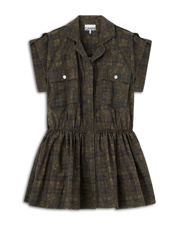 GANNI Printed Stretch Cotton Blend Dress