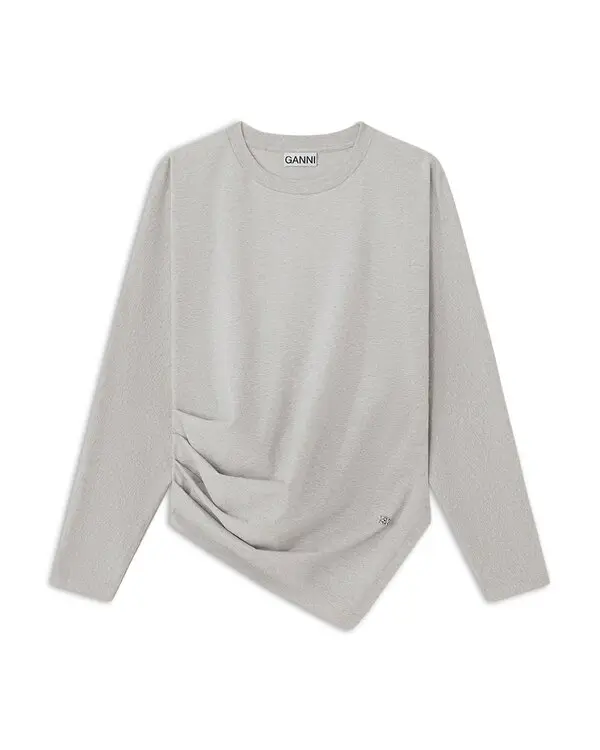 GANNI Drape Cotton-blend Jersey Blouse