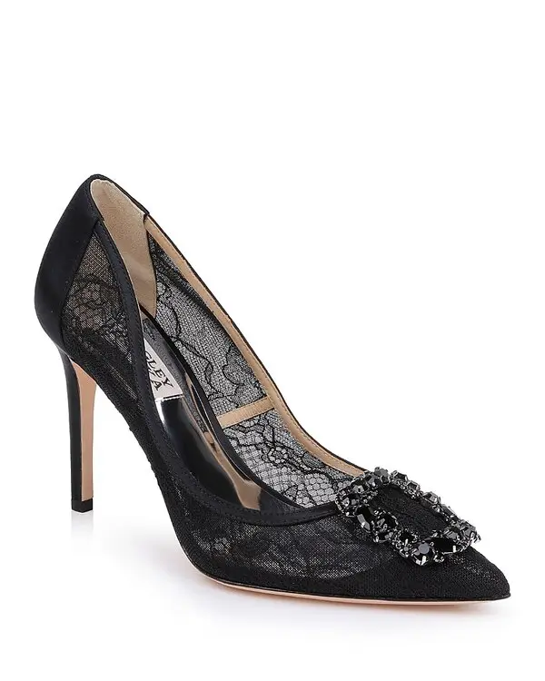 Badgley Mischka Cher Iii Satin & Lace Stiletto Pumps - Black Lace