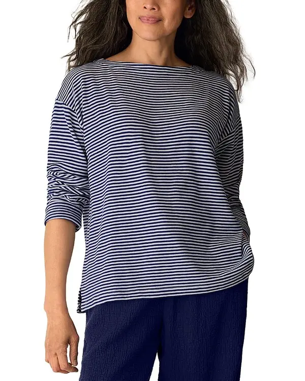 Eileen Fisher Striped Boatneck Boxy Top - Infinity