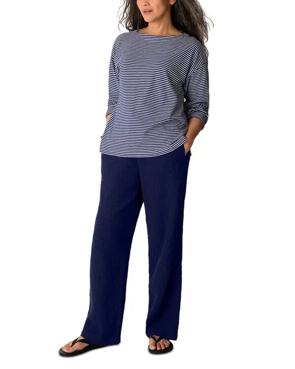 Eileen Fisher Striped Boatneck Boxy Top - Infinity