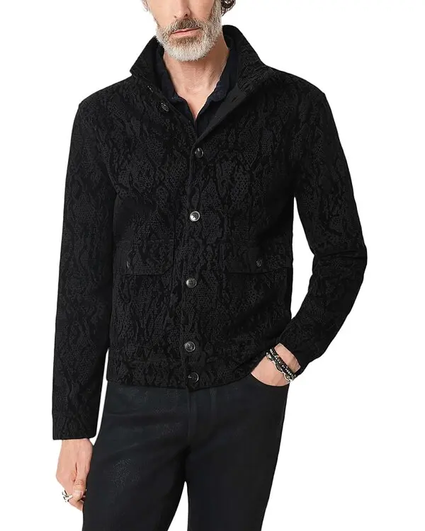 John Varvatos Montecarlo Cotton Stand Collar Patterned Jacket - Black