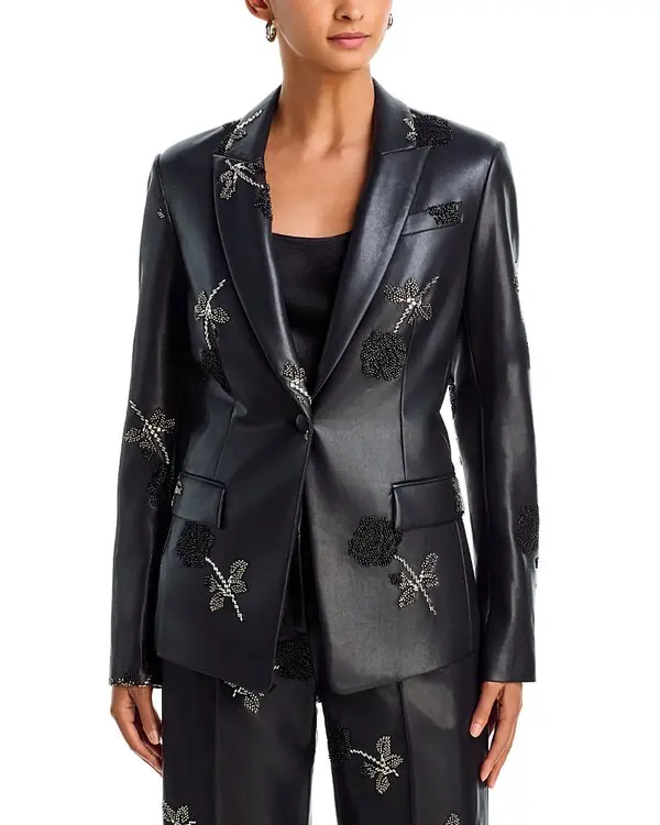 MILLY Avery Faux Leather Beaded Blazer