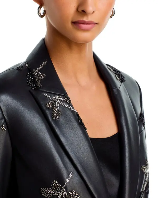 MILLY Avery Faux Leather Beaded Blazer