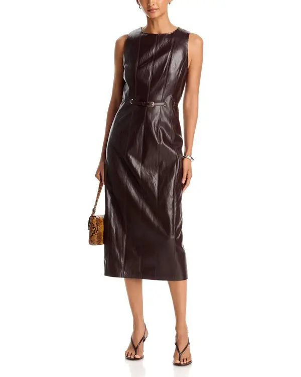 MILLY Elsie Faux Leather Sleeveless Midi Dress