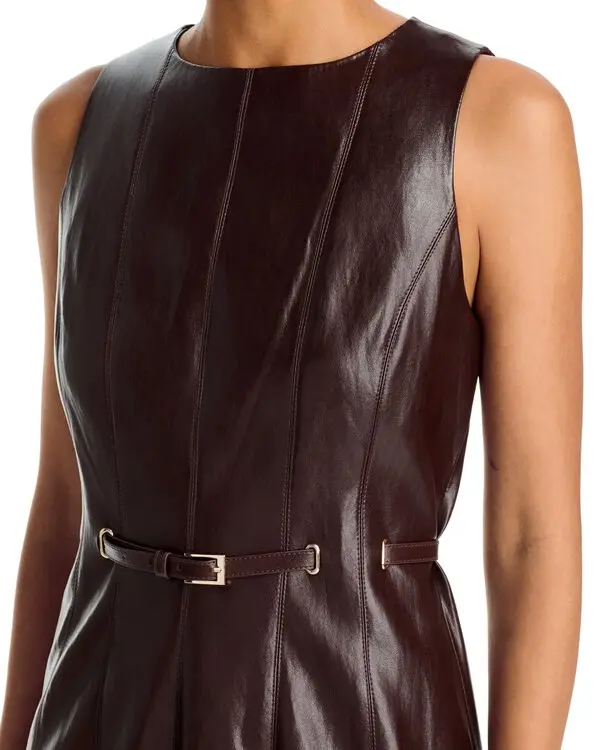 MILLY Elsie Faux Leather Sleeveless Midi Dress