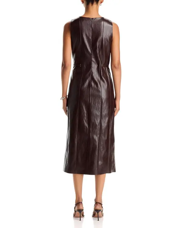 MILLY Elsie Faux Leather Sleeveless Midi Dress