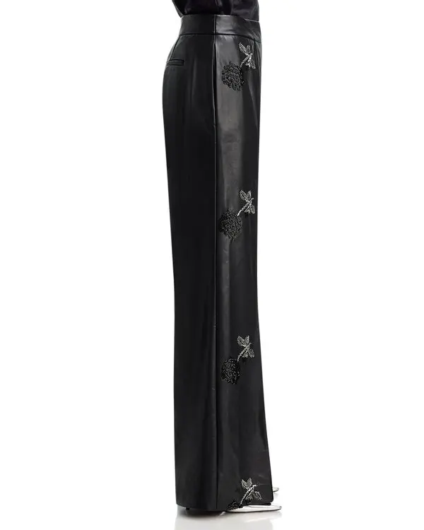 MILLY Nash Faux Leather Beaded Wide Leg Pants
