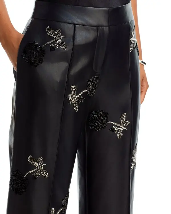 MILLY Nash Faux Leather Beaded Wide Leg Pants