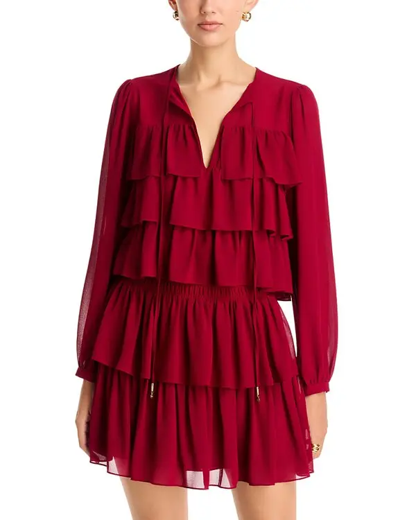 Michael Kors Ruffled Tiered Mini Dress - Deep Red