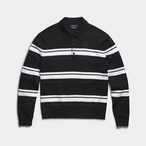 Canada Goose Petitot Striped Knit Long Sleeve Polo - Black/nocturne