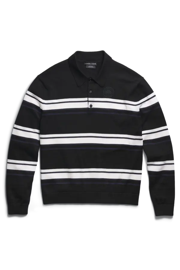 Canada Goose Petitot Striped Knit Long Sleeve Polo - Black/nocturne
