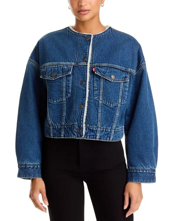 LEVI'S Sherpa Lined Cropped Denim Trucker Jacket