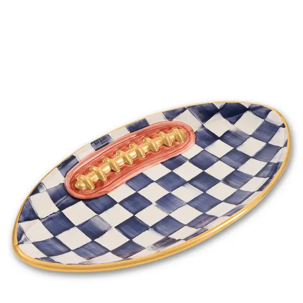 MACKENZIE-CHILDS Indigo Check Ceramic Football Platter