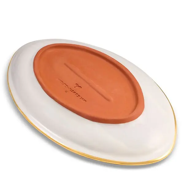 MACKENZIE-CHILDS Indigo Check Ceramic Football Platter