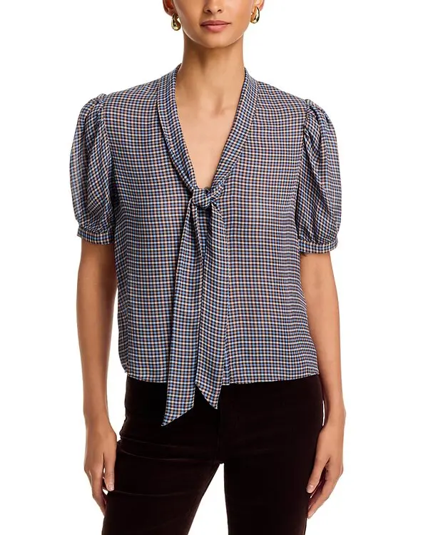 FRAME The Sonnet Silk Blouse - Chestnut Multi Plaid