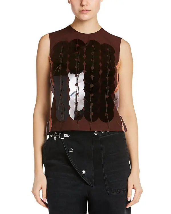 Marni Cotton Contrast Trim Embellished Top - Raisin