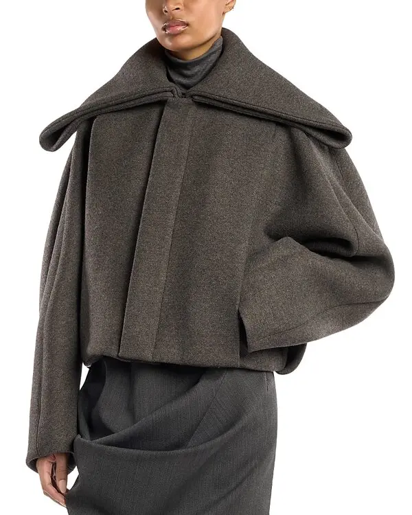 Victoria Beckham Wool Blend Folded Collar Bomber Jacket - Tree Bark