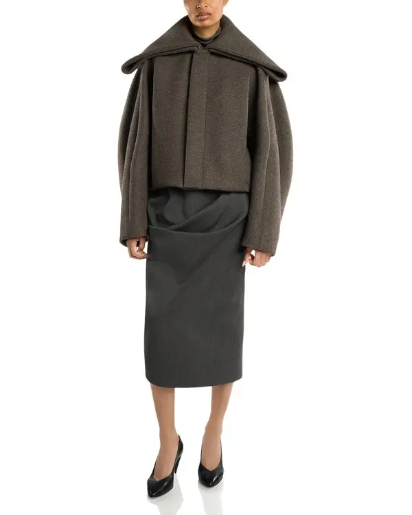 Victoria Beckham Wool Blend Folded Collar Bomber Jacket