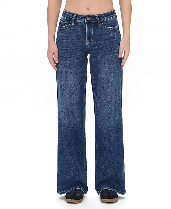 BAYEAS Mid Rise Wide Leg Denim Jeans Stretch Comfortable In Dark - Blue