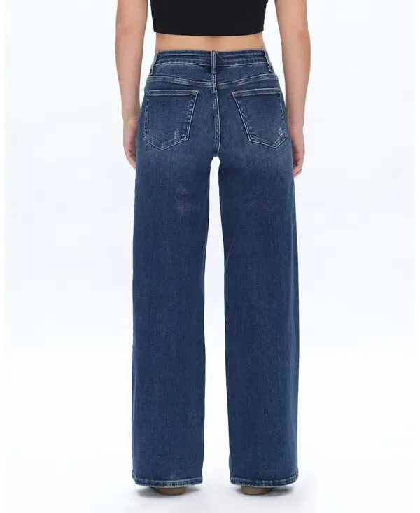BAYEAS Mid Rise Wide Leg Denim Jeans Stretch Comfortable In Dark