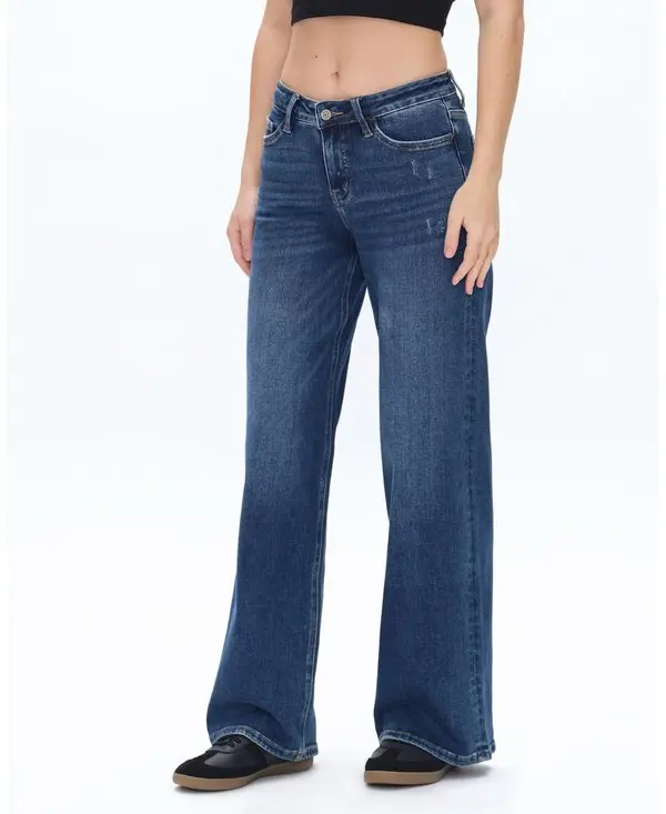 BAYEAS Mid Rise Wide Leg Denim Jeans Stretch Comfortable In Dark