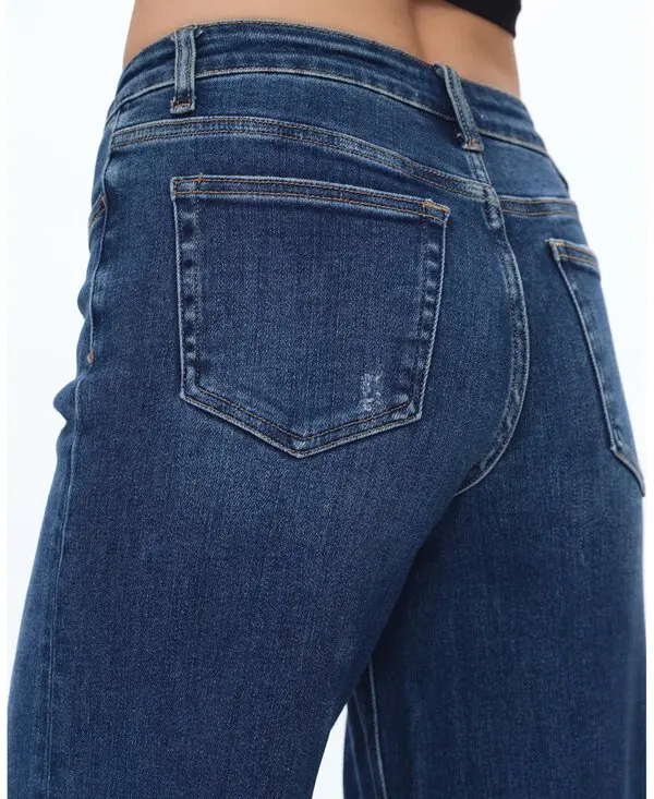 BAYEAS Mid Rise Wide Leg Denim Jeans Stretch Comfortable In Dark