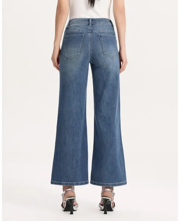 BAYEAS Vine Embroidered Mid Rise Flare Wavy Hem Denim Jeans In Nebula