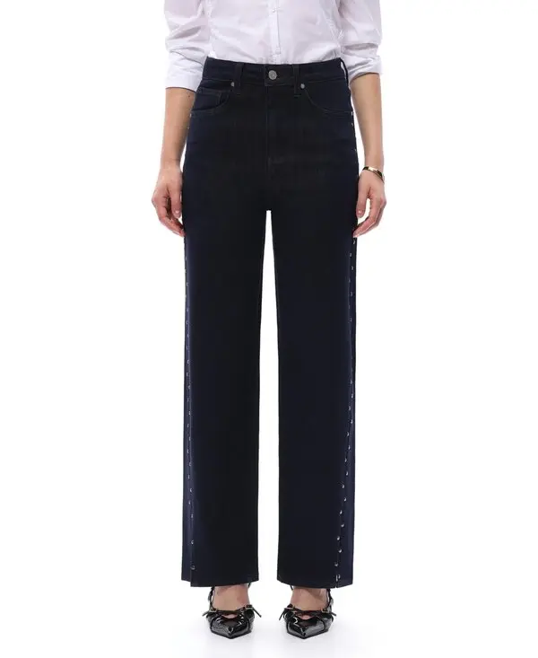 BAYEAS High Rise Straight Leg Denim Jeans With Studded Detailing - Blue