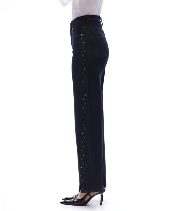BAYEAS High Rise Straight Leg Denim Jeans With Studded Detailing - Blue