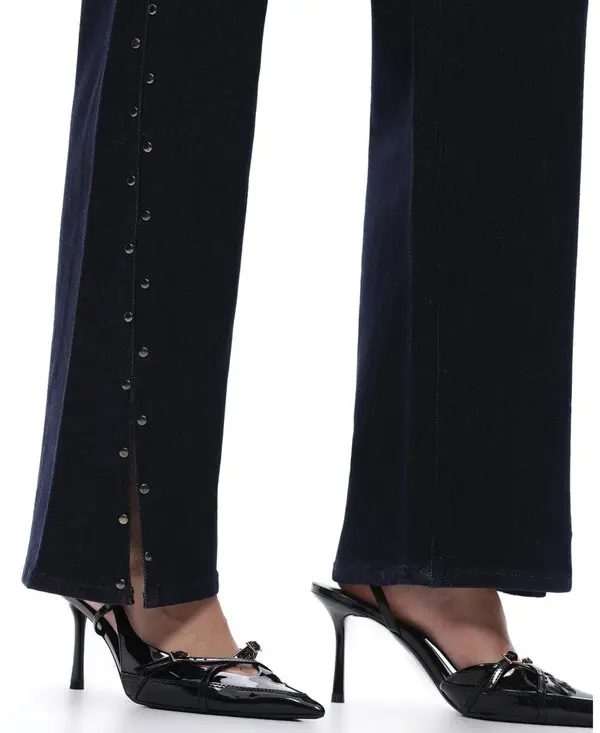 BAYEAS High Rise Straight Leg Denim Jeans With Studded Detailing - Blue