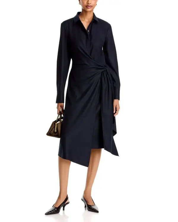 Lafayette 148 New York Wool Long Sleeve Wrap Midi Dress