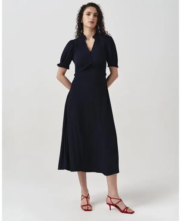 GHOST LONDON Jolene V-neck Crepe Midi Dress - Navy