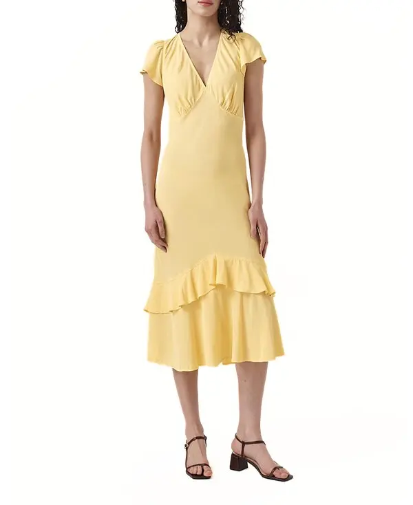 GHOST LONDON Corinne Frill Crepe Midi Dress - Yellow