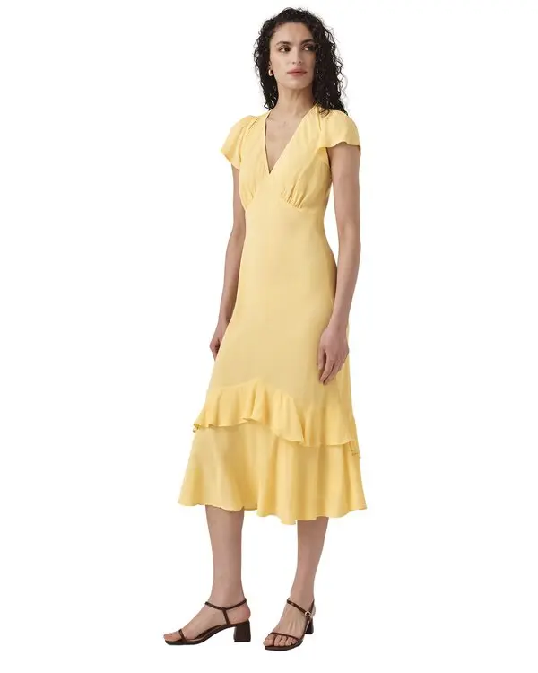 GHOST LONDON Corinne Frill Crepe Midi Dress - Yellow