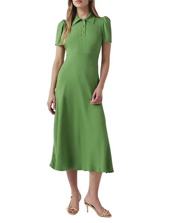 GHOST LONDON Verity Crepe Puff Sleeve Midi Dress - Green