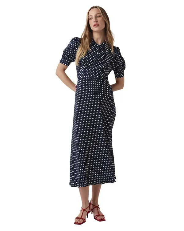 GHOST LONDON Wilma Collared Midi Shirt Dress - Navy Spot