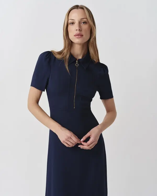 GHOST LONDON Haisley Collared Zip Front Midi Dress