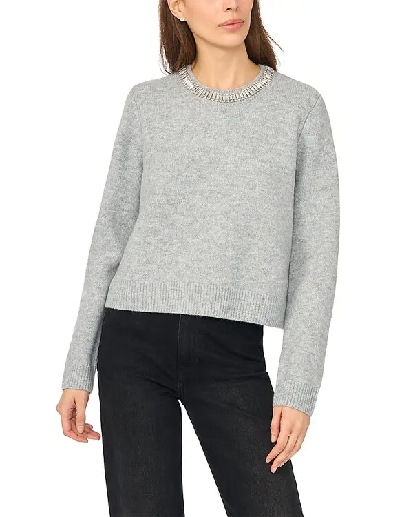 CECE DUPRAZ Rhinestone Collar Crewneck Sweater
