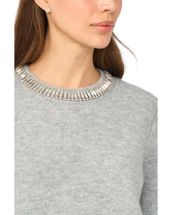 CECE DUPRAZ Rhinestone Collar Crewneck Sweater