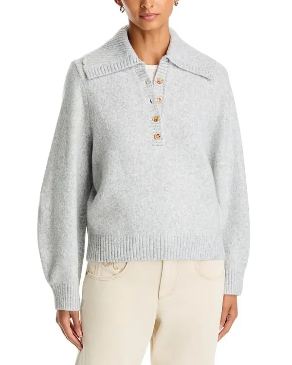 Aqua Scalloped Collar Henley Sweater Exclusive - Grey