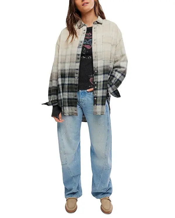 Free People Lexi Cotton Plaid Shirt - Forest Green